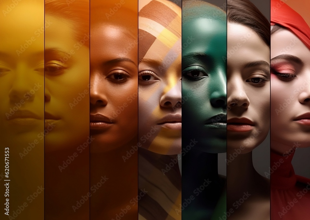 Full face shots of diverse group of women of same age but of different ...