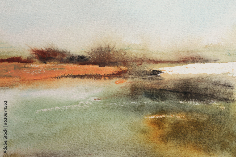 Art wet watercolor landscape smear blot painting. Abstract texture ...