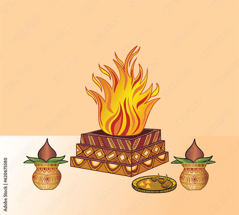 Indian wedding clip art of decorative havan design with kalash ...