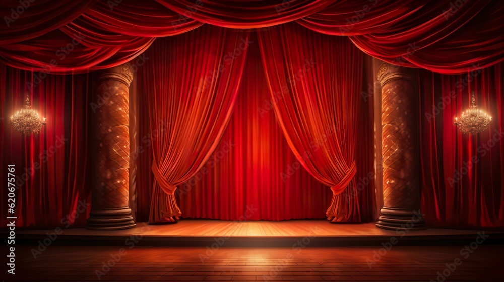 Dramatic red old fashioned elegant theater stage beautiful spotlight ...