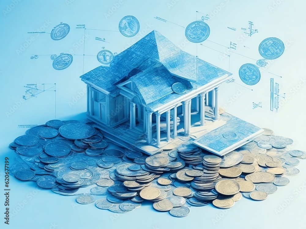 Money Blueprint: Unique AI-generated art merging coins and a blueprint ...