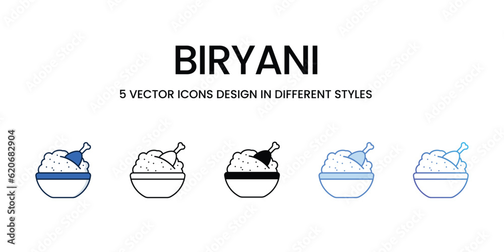 Biryani Icon Design in Five style with Editable Stroke. Line, Solid ...
