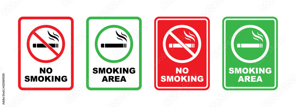 No smoking area and smoking area sign printable red and green stop ...