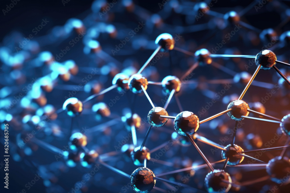 Structure of lattice connecting atoms. Molecule in hi tech style ...