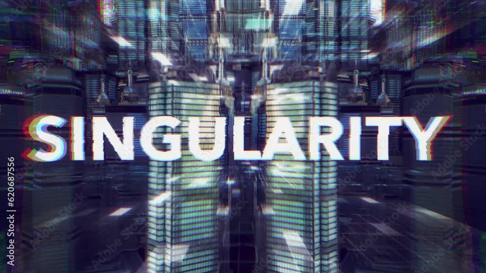 Singularity type set against a beautiful abstract city landscape. The ...
