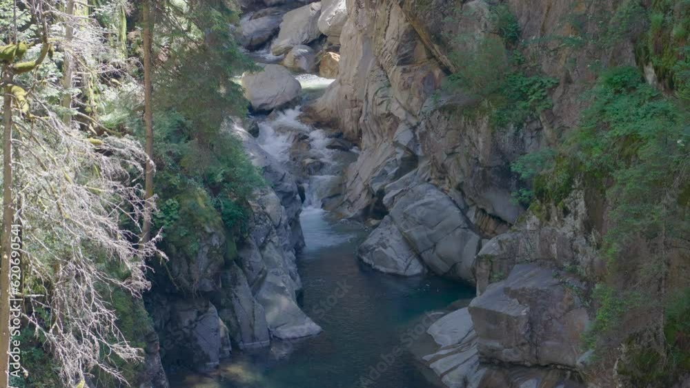 River between rocks of a narrow gorge. Stream of water is squeezed ...