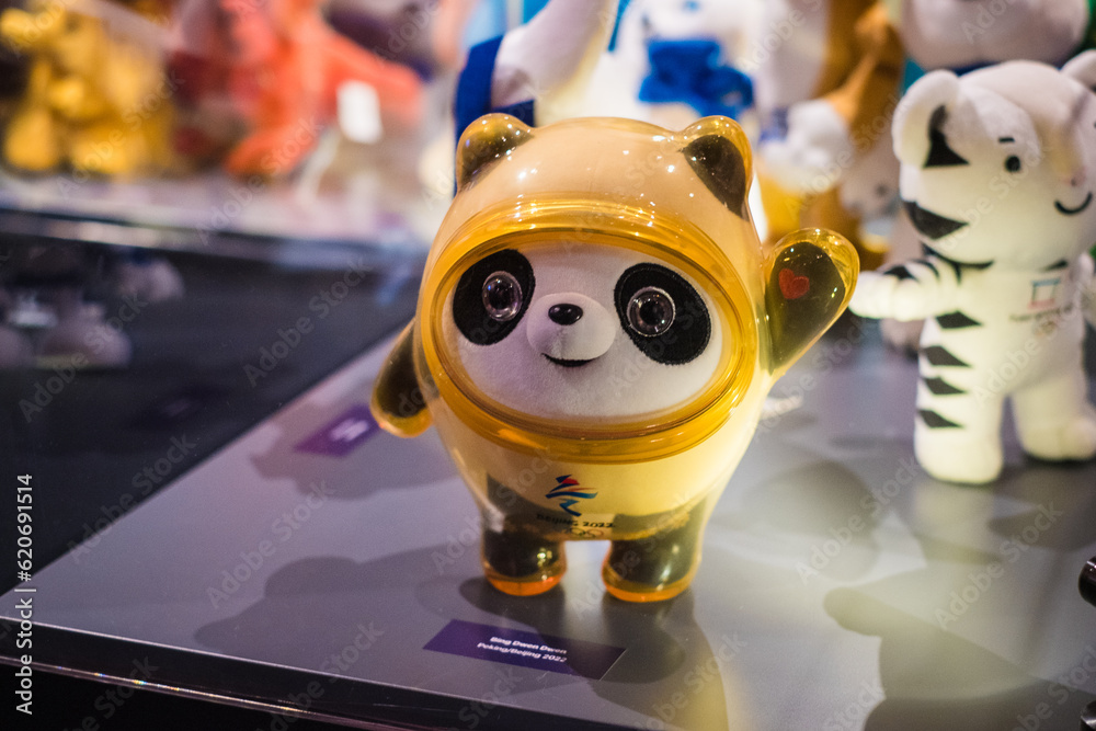 Tartu, Estonia - June 10, 2023: Olympic mascot doll Bing Dwen Dwen from ...