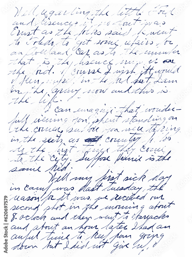 Barely legible cursive handwriting in blue ink isolated on transparent ...