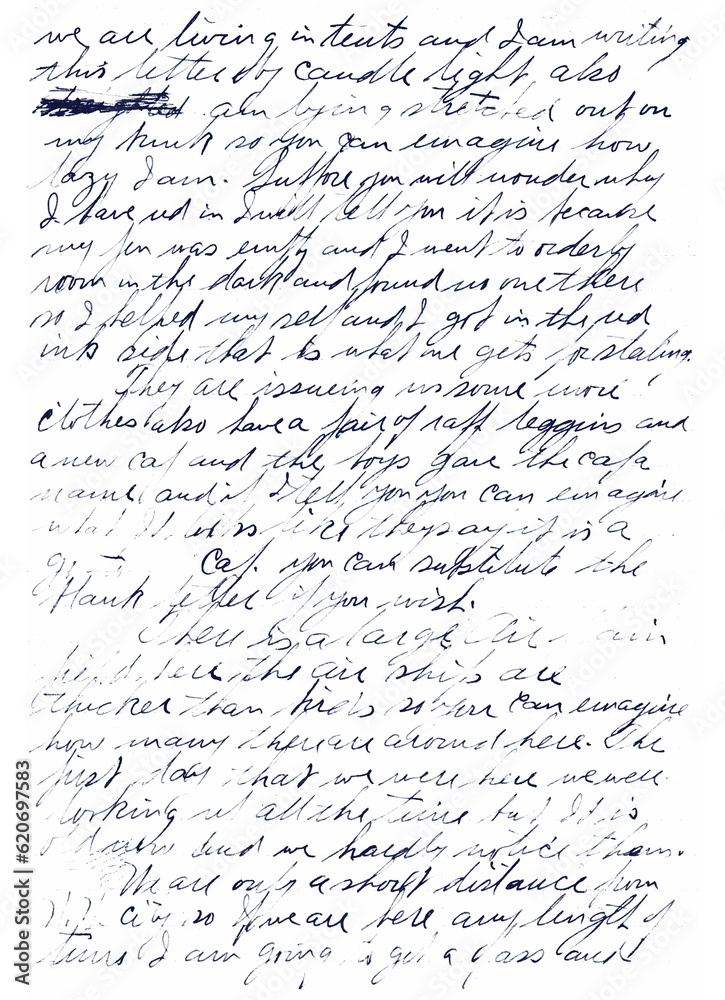 Barely legible cursive handwriting in blue ink isolated on transparent ...