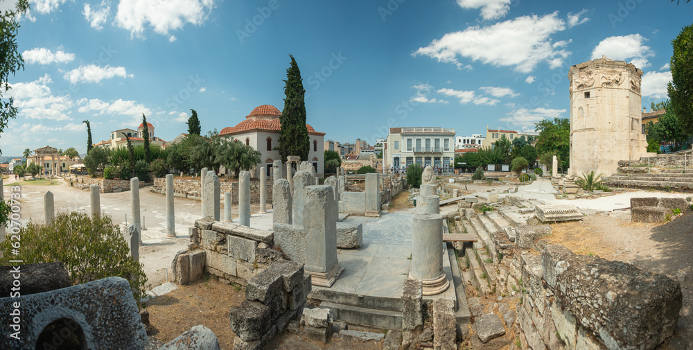 Tower of Winds or Aerides on Roman Agora, Athens, Greece. It is one of ...