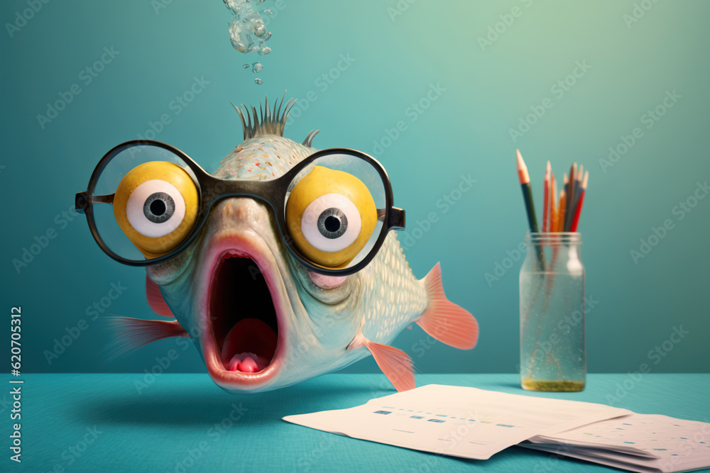 Shocked cute fish in glasses with surprised eyes , created with ...