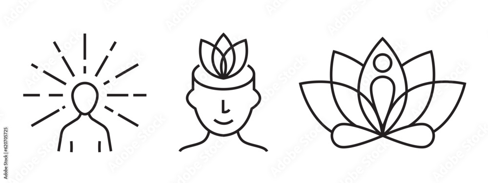 Sacred soul mindfulness icon set collection. Esoteric meditating zen ...