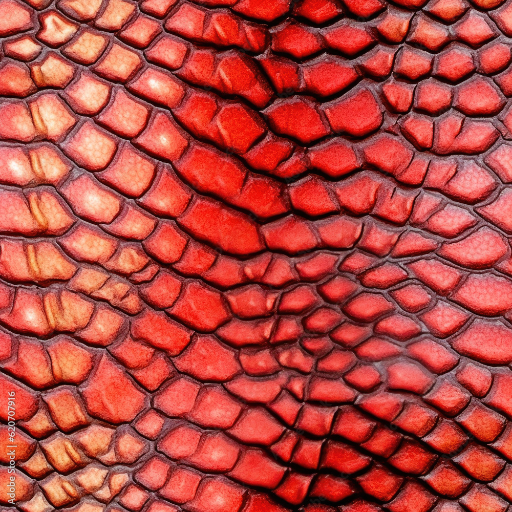 repetitive texture of snake, detailed close-up of a vibrant red snake ...
