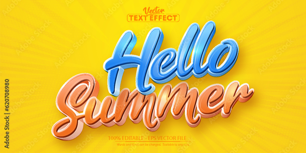 Cartoon text effect, editable hello summer text and comic text style ...