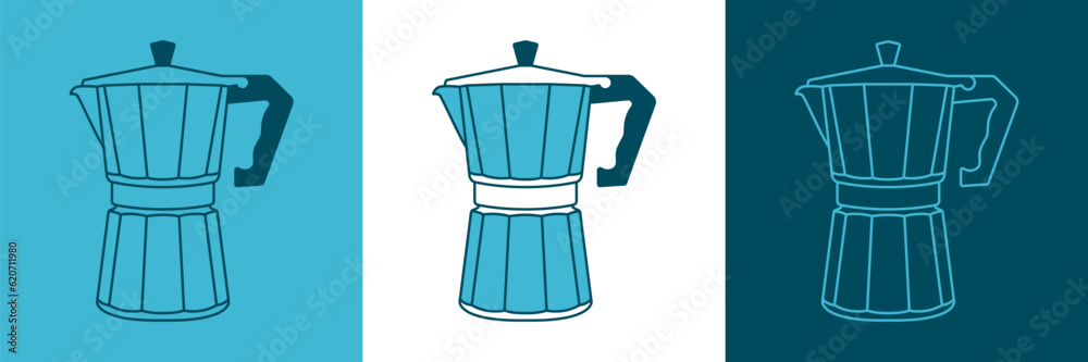 Moka pot outline vector isolated icons. Set of Italian classic coffee ...