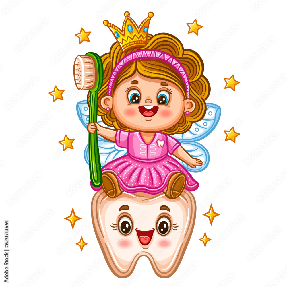 Cute tooth fairy princess, magic flying girl butterfly character with ...