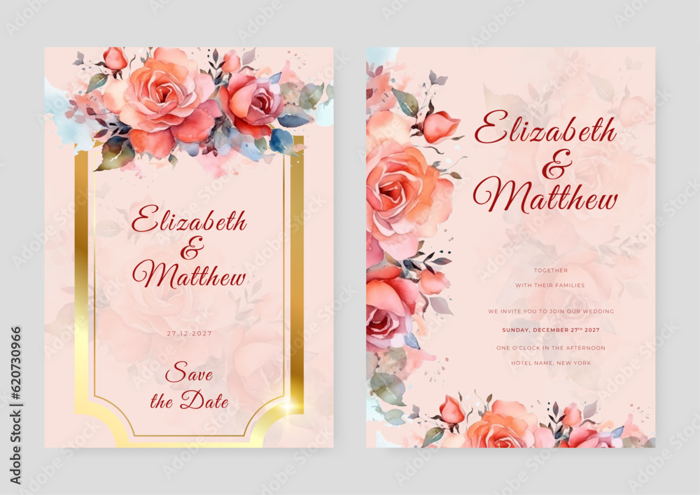 Luxury floral background and template layout design for wedding invite ...