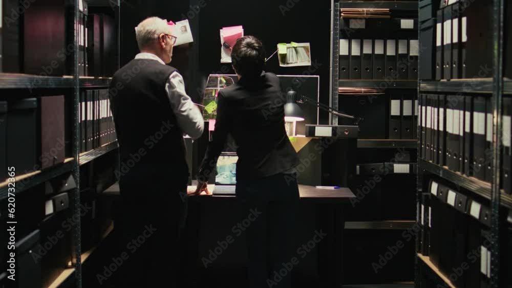 Law officers analyzing clues board to connect the dots and solve crime ...