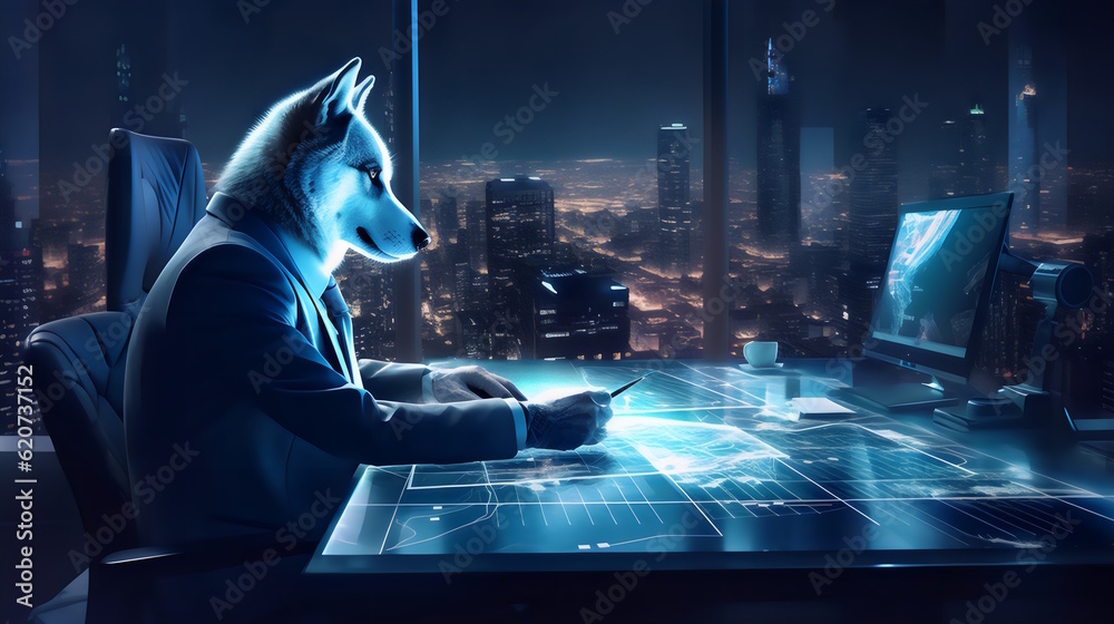 husky wearing formal business suit like a boss in the office: corporate ...