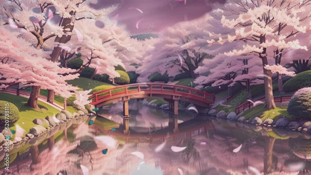 Beautiful fantasy spring nature landscape and cherry blossom tree ...