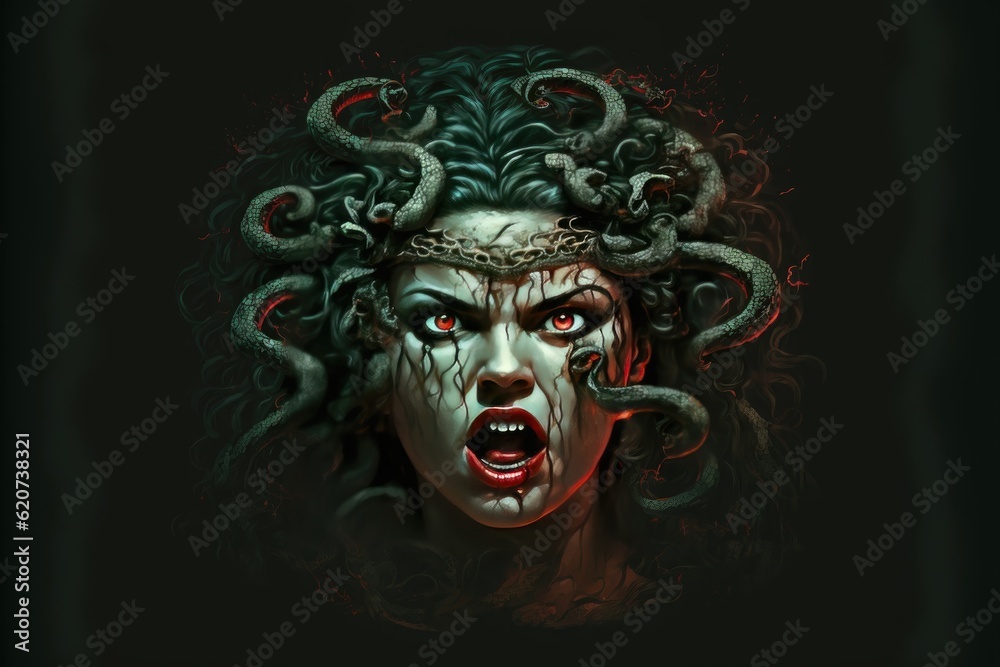 Angry Medusa demon depiction on isoalted background Stock Illustration ...