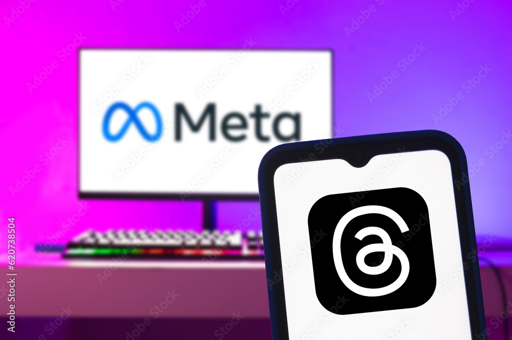 Smartphone displaying the Threads logo, the new social network from the ...