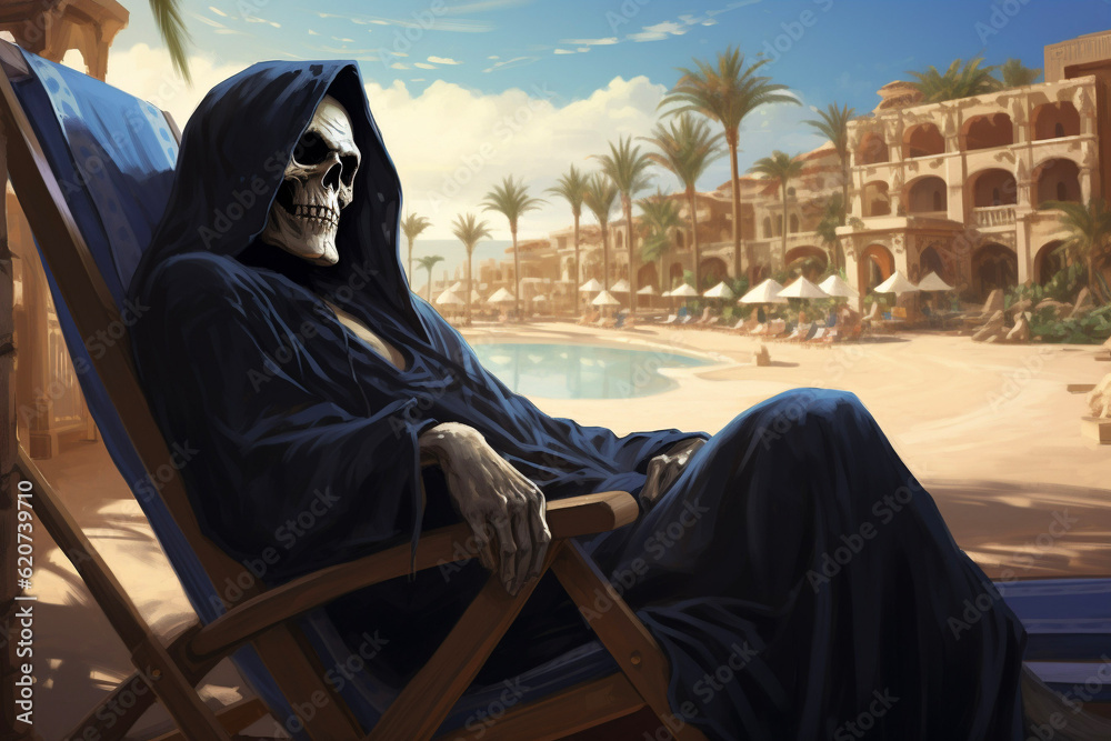 Grim Reaper Having Fun at a Beach Resort Death Skeleton Summer Stock ...