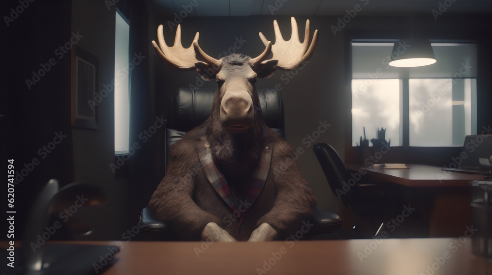 moose wearing formal business suit like a boss in the office: corporate ...