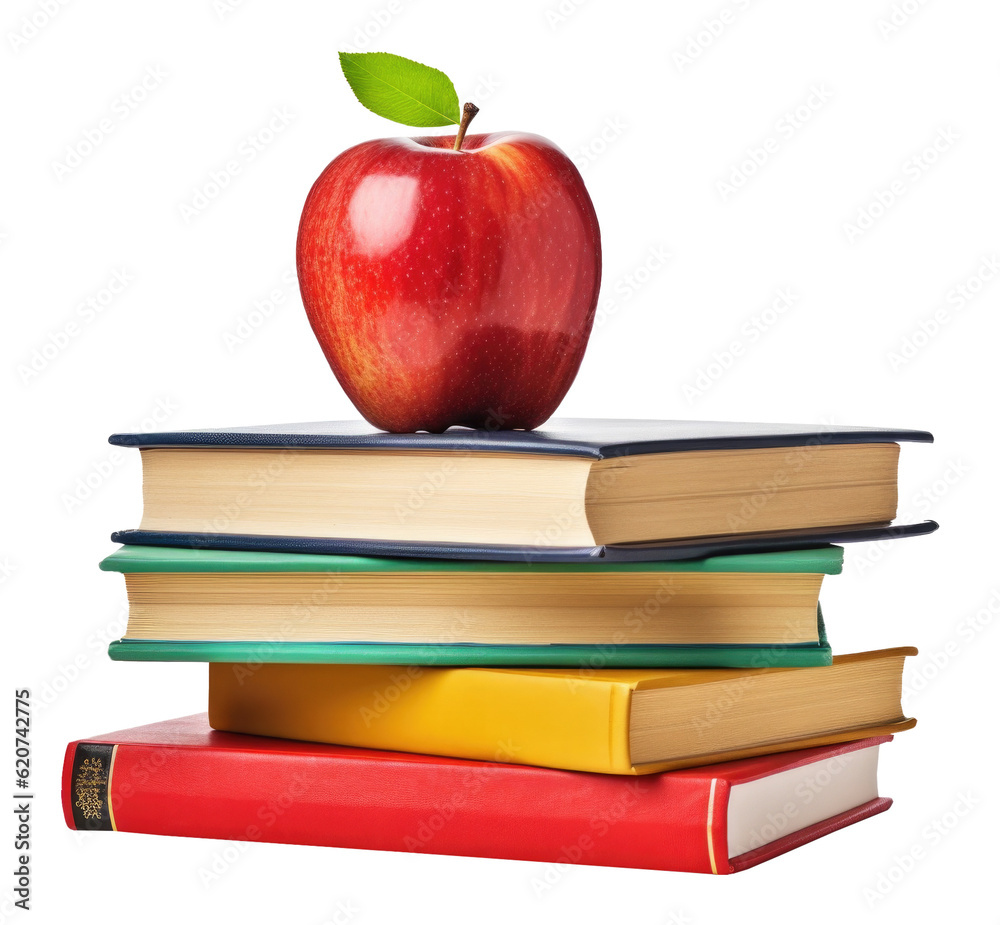Books With Apple on Top Isolated on Transparent Background - Generative ...