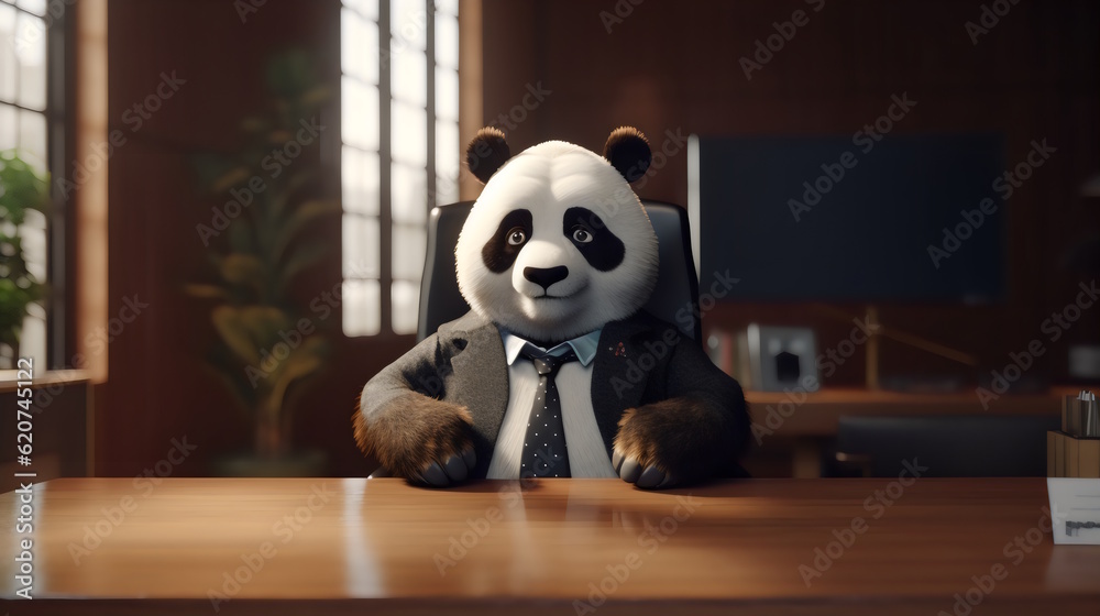 panda wearing formal business suit like a boss in the office: corporate ...