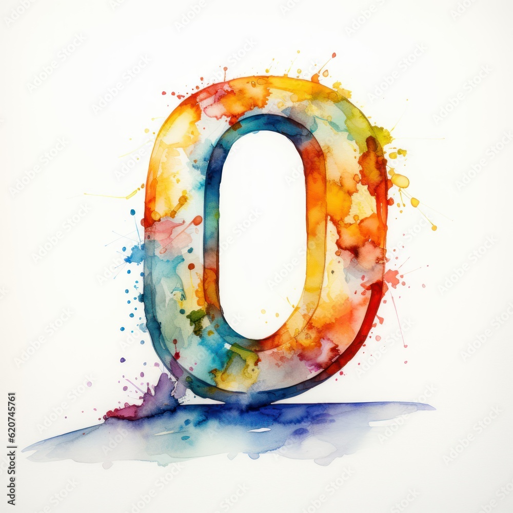 Watercolor Number Zero 0. Alphabet Letter O. Colorful design isolated ...