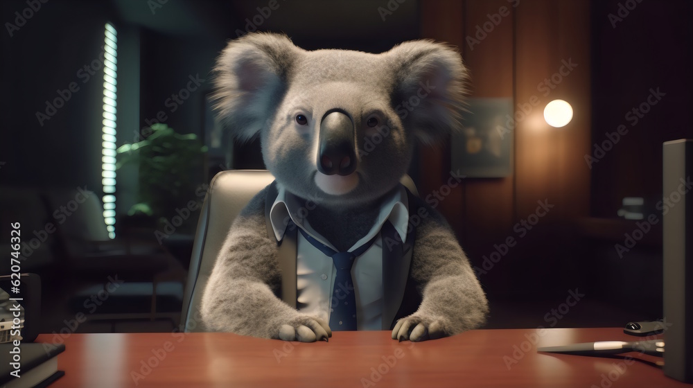 koala wearing formal business suit like a boss in the office: corporate ...