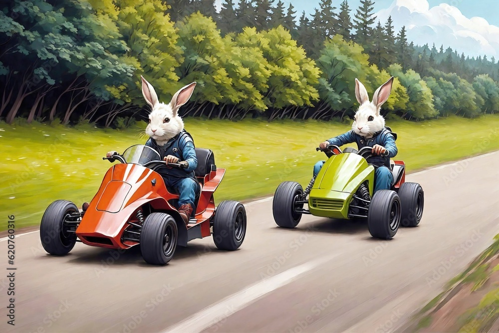 Rabbit Go-Kart Race created with Generative AI. Stock Illustration ...