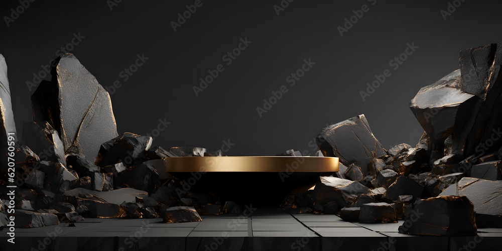 abstract background with black cobblestone ruins, broken rocks and ...