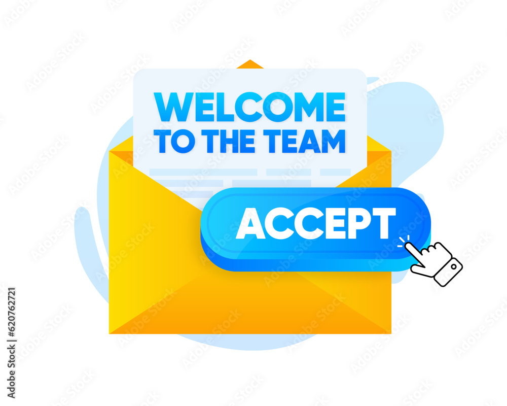Welcome to the team megaphone blue banner on white background. We are ...