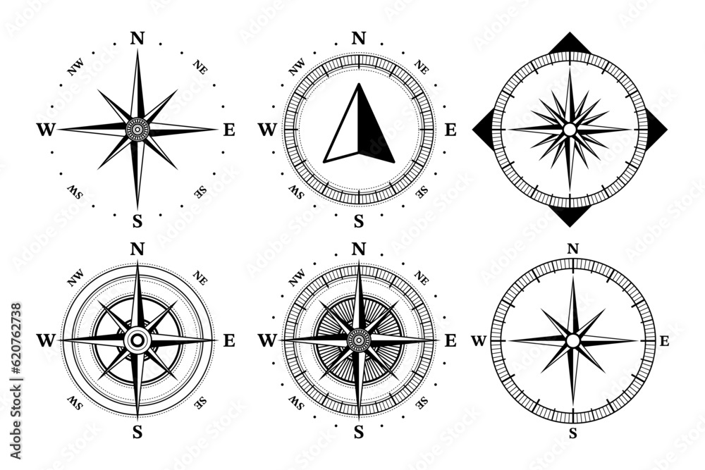 Compass Icons collection. Wind Rose. Travel guide symbol. Geographic ...