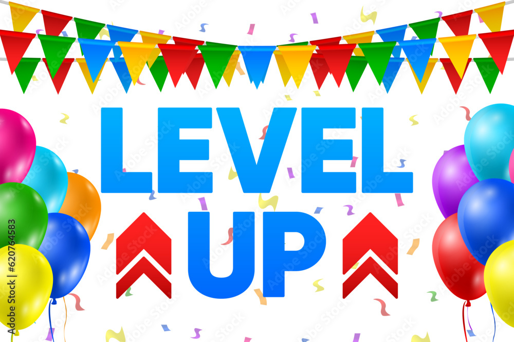 Level up with arrows isolated on congratulations background. Design ...