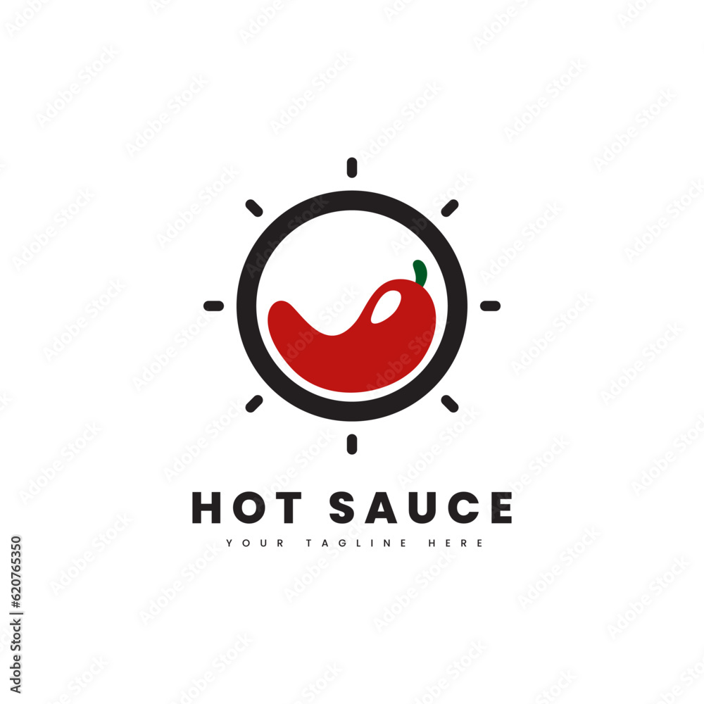 Hot sauce logo. Combination of chili and hot sun, can be used for spicy ...