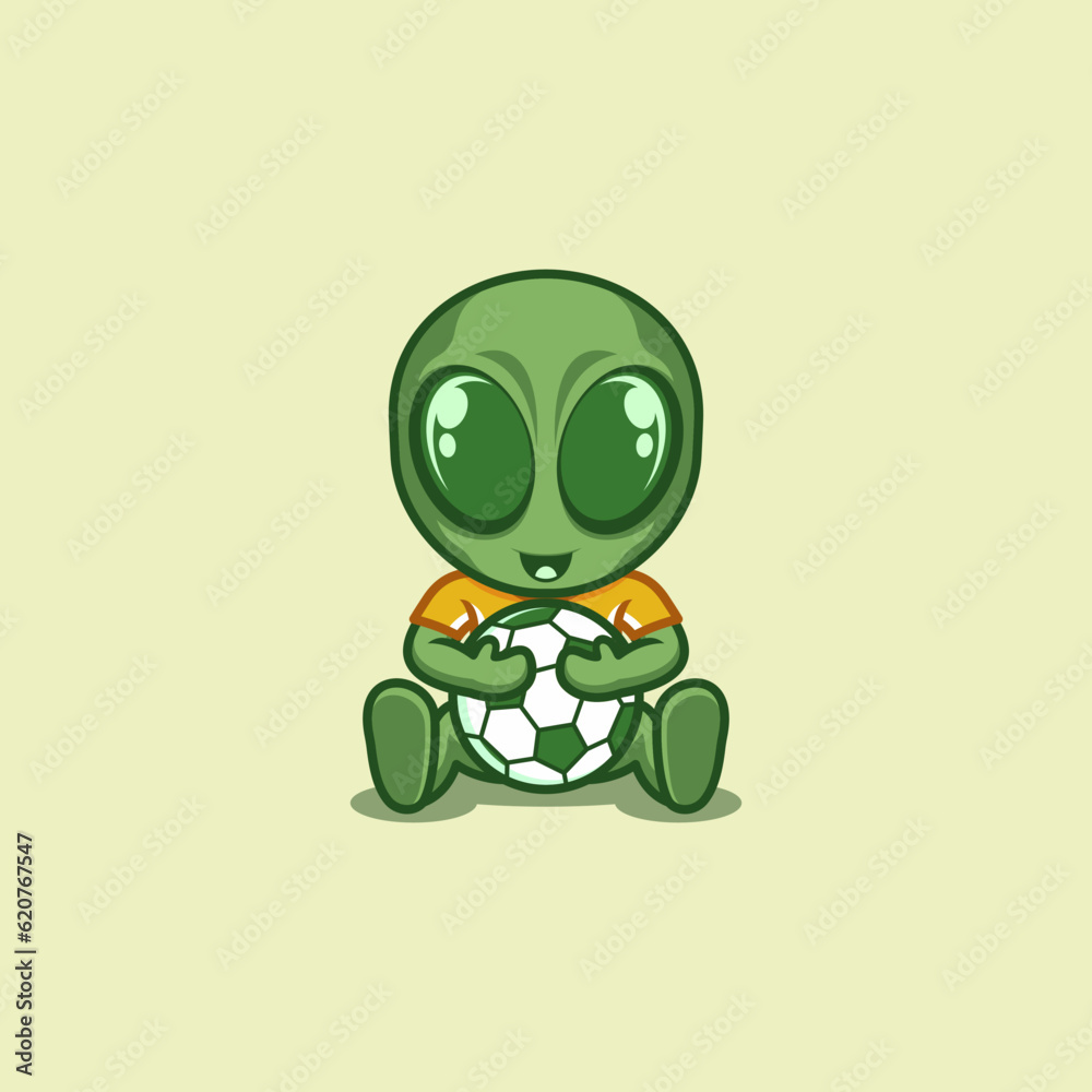 cute cartoon alien playing football Stock Vector | Adobe Stock