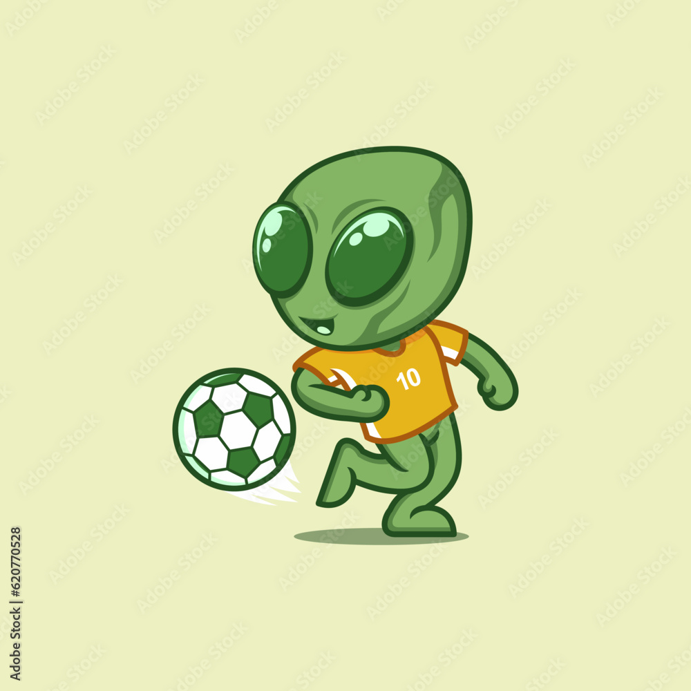 Vetor de cute cartoon alien playing football do Stock | Adobe Stock