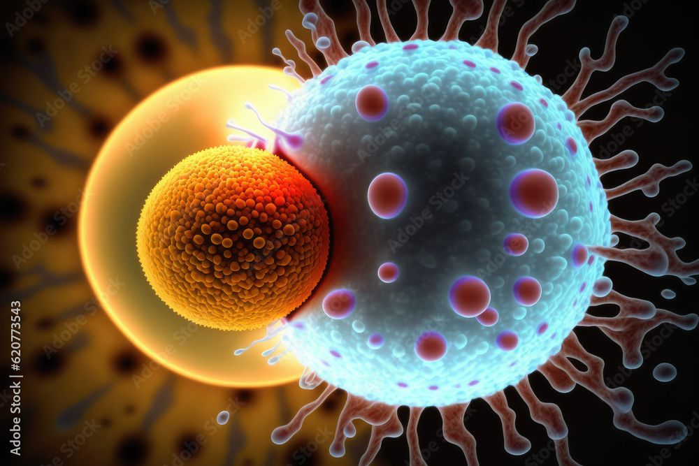 a white blood cell attacking an invading pathogen, generative AI Stock ...