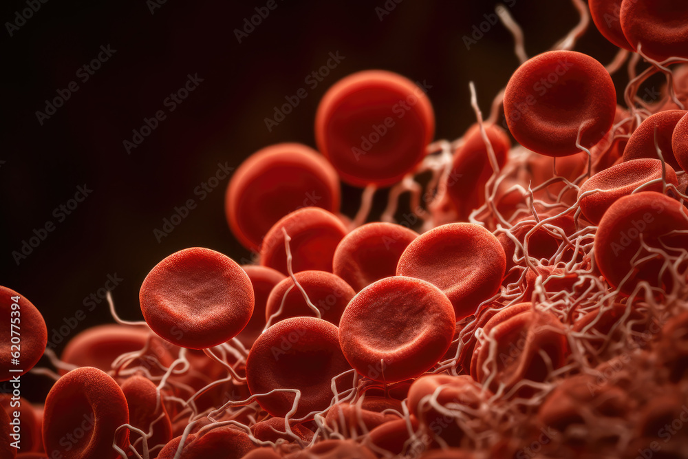 platelets forming a clot to stop bleeding in a blood vessel, generative ...
