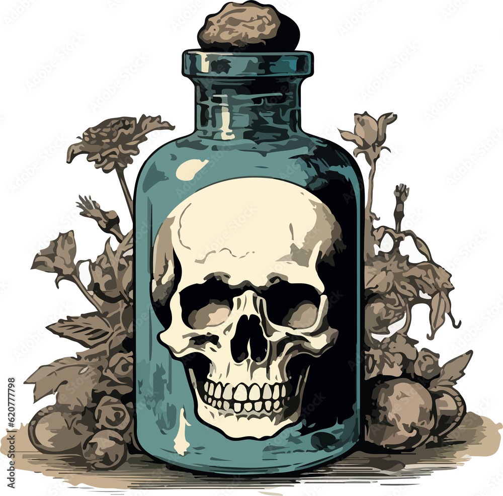 png vintage clipart illustration of a poison bottle with a skull in it ...