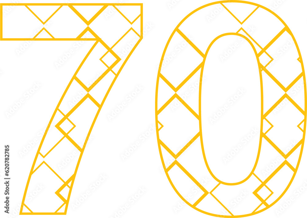Digital png illustration of yellow 70 number with pattern on ...