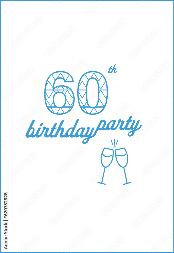 Digital png illustration of birthday card with blue 60 number with ...