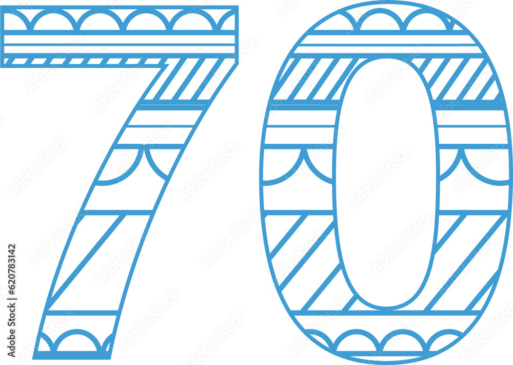 Digital png illustration of blue 70 number with pattern on transparent ...
