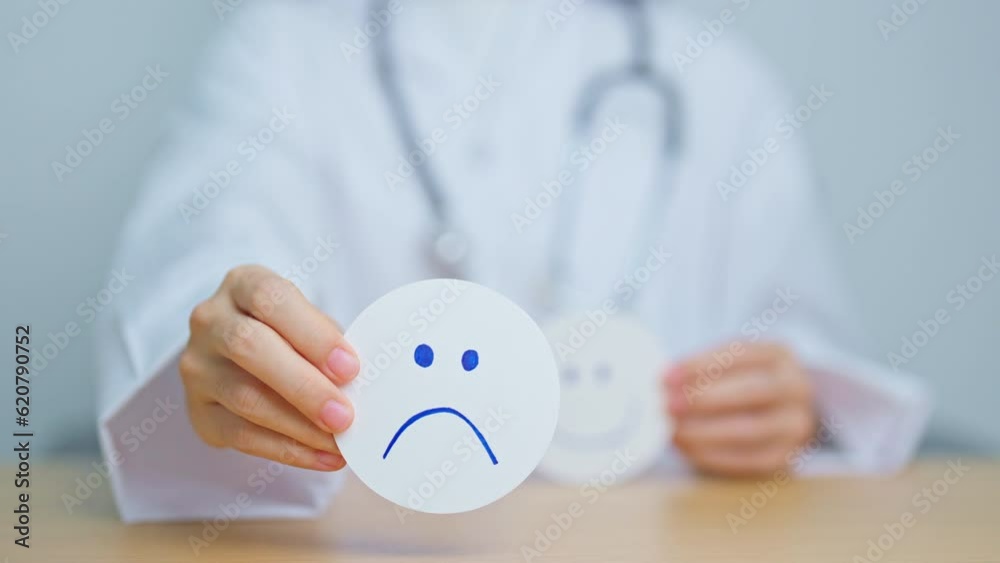 Doctor show Unhappy sad face paper, Mental health Assessment ...