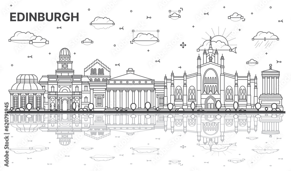 Outline Edinburgh Scotland City Skyline with Modern, Historic Buildings ...