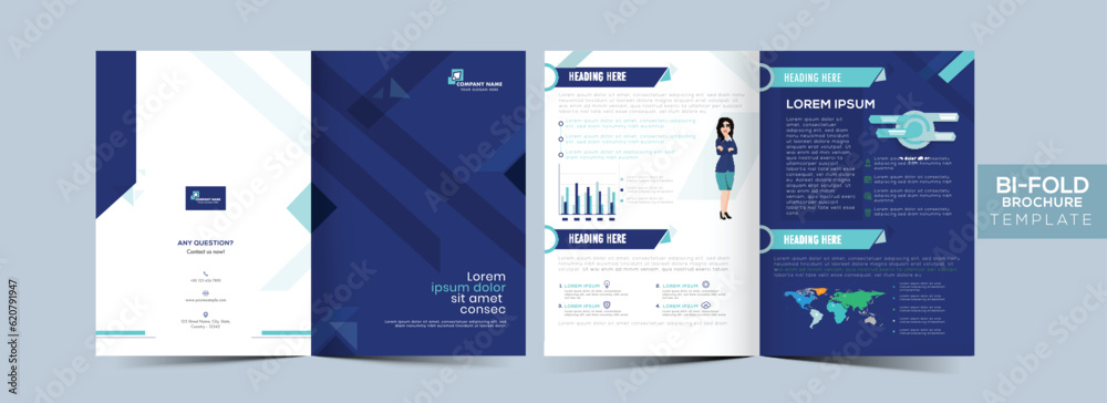Business Bi-Fold Brochure Template or Leaflet Layout, Annual Report in ...