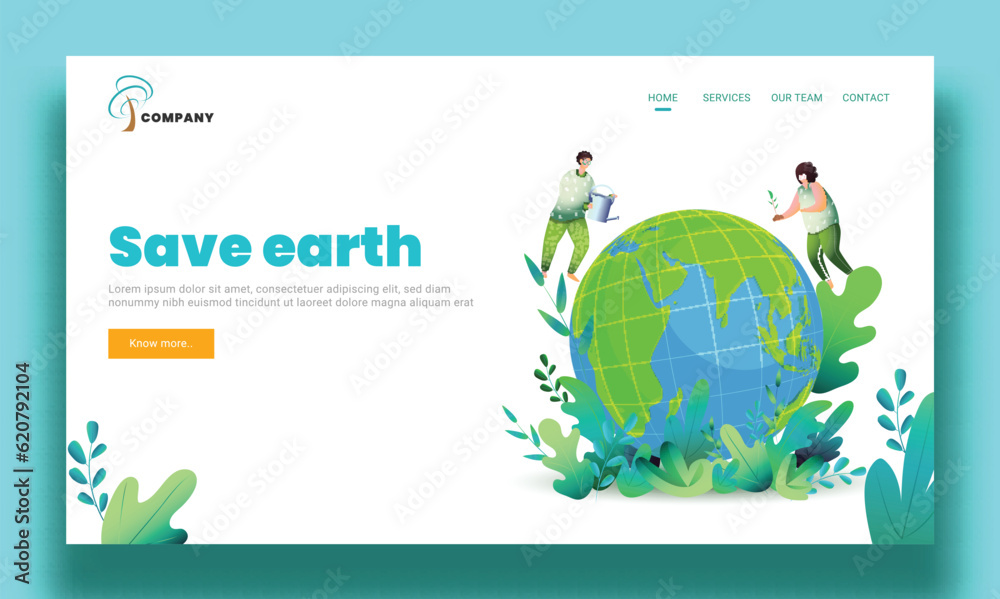 Save Earth Concept Based Landing Page with Illustration of Cartoon Man ...